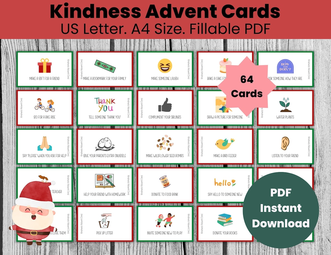 Christmas Kindness Advent Cards for Kids, Fun Christmas Activities for ...