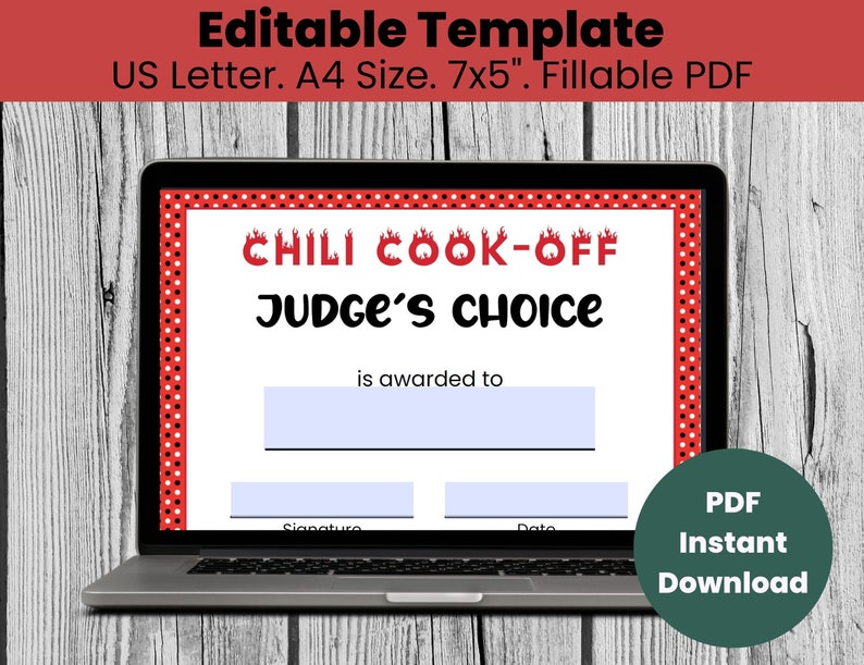 Chili Cook off Award Certificate Template for Judge's Choice, Chili ...