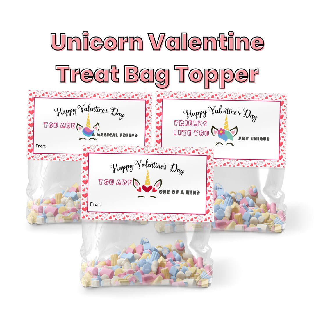 Unicorn Valentine Bag Topper, Valentines Party Favor Bag Topper, Class ...