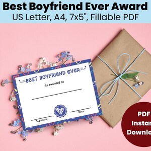 Best Boyfriend Ever Award Certificate, Personalized Love Certificate ...