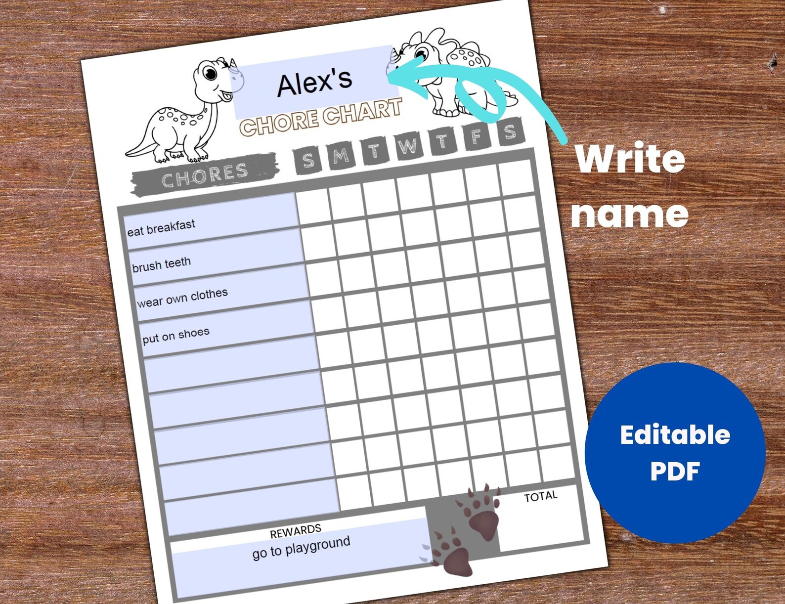 Editable Dinosaur Chore Chart for Kids Printable, Kids Chore Charts ...