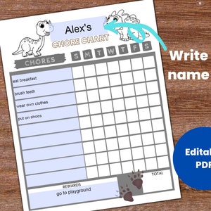 Editable Dinosaur Chore Chart for Kids Printable, Kids Chore Charts ...