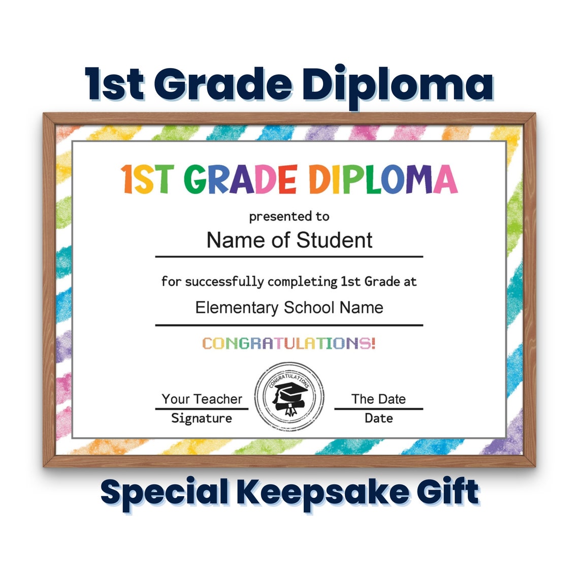 First Grade Diploma Certificate Template, Custom Printable 1st Grade ...