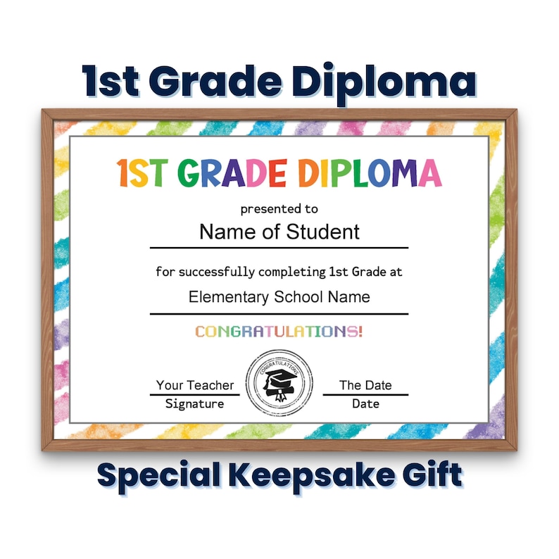 First Grade Diploma Certificate Template, Custom Printable 1st Grade ...