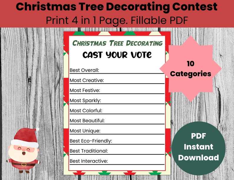 Christmas Tree Decorating Contest Ballot or Voting Cards Template ...