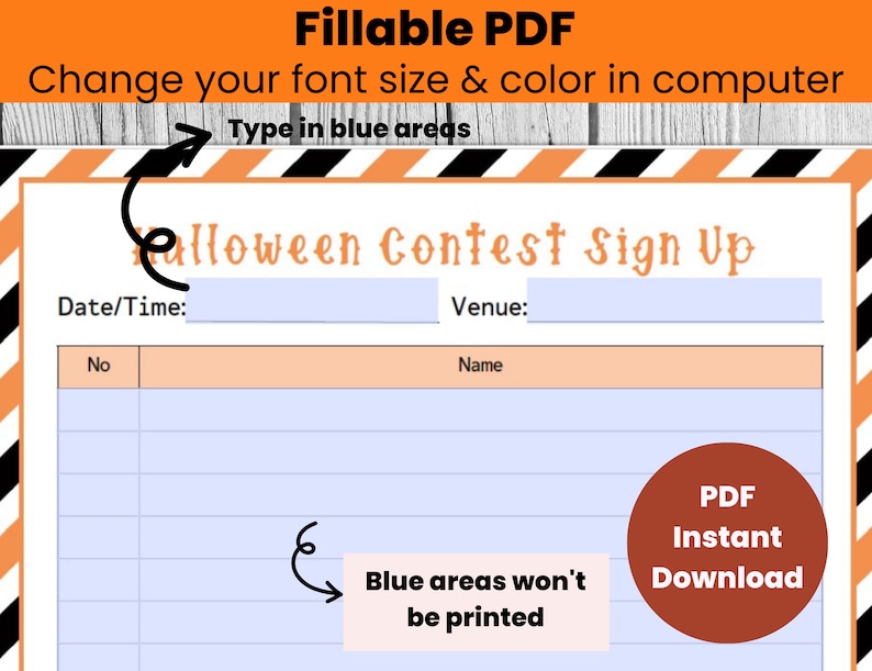 Halloween Contest Sign up Sheet - Etsy