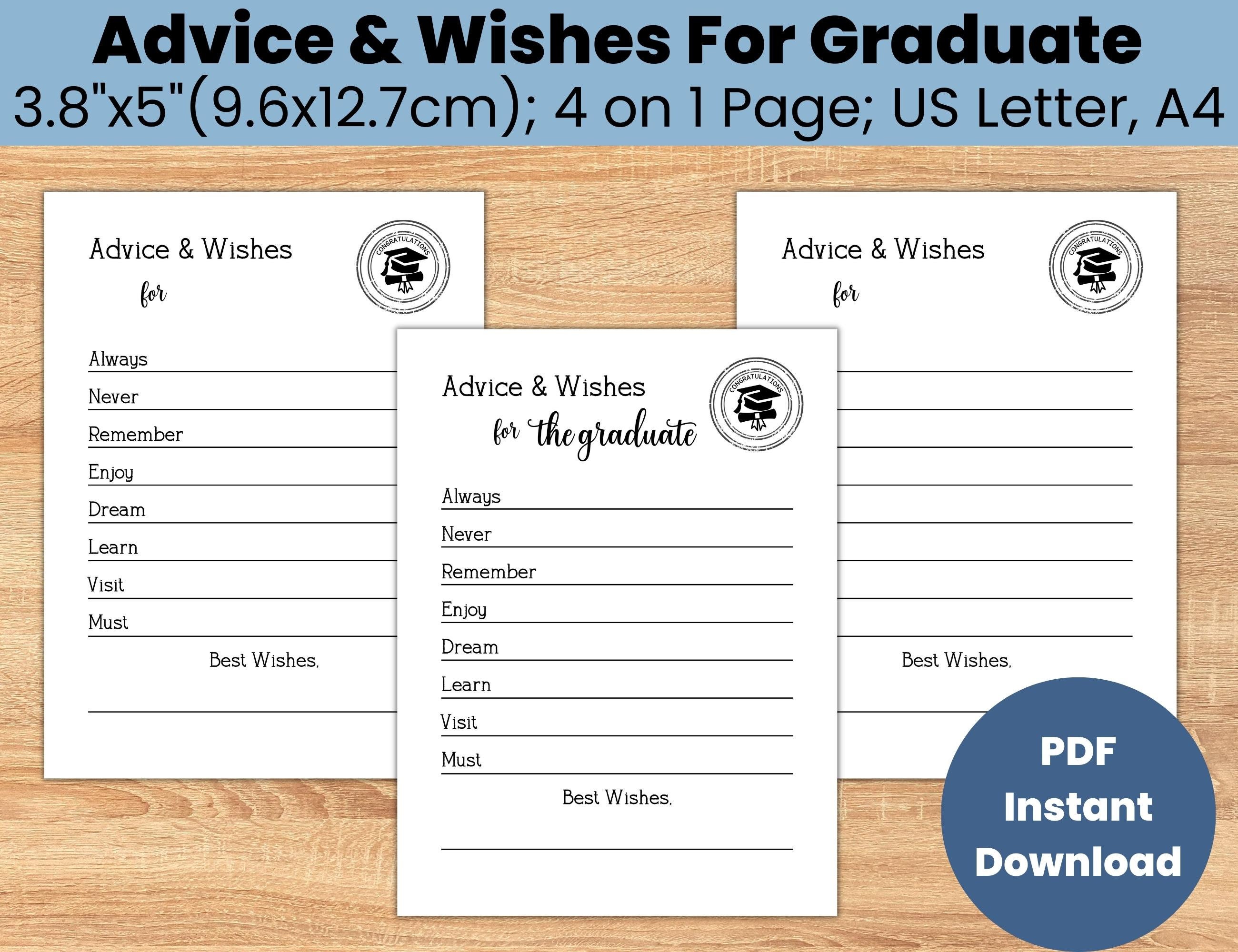 Graduation Well Wishes and Advice Cards Editable Printable, Grad Words ...