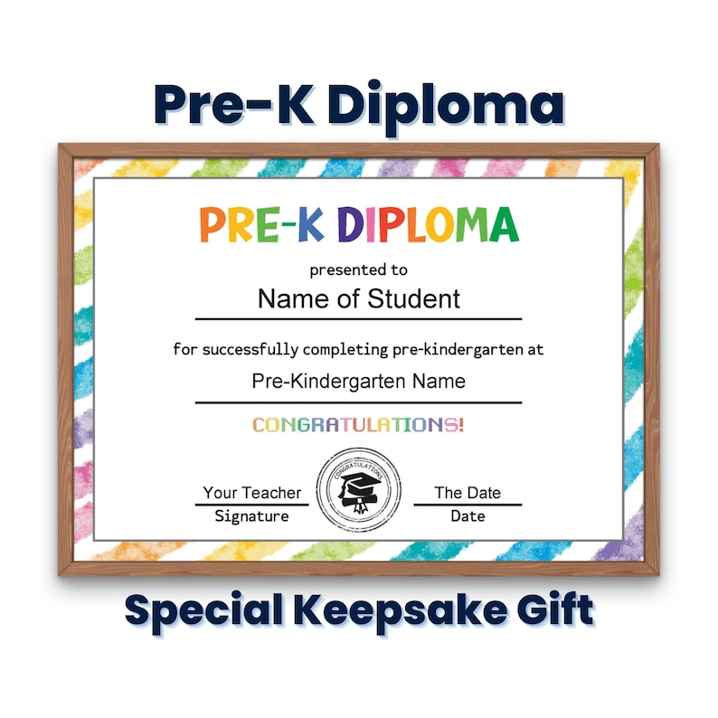 Pre K Graduation Diploma Certificate Template, Custom Printable Diploma ...