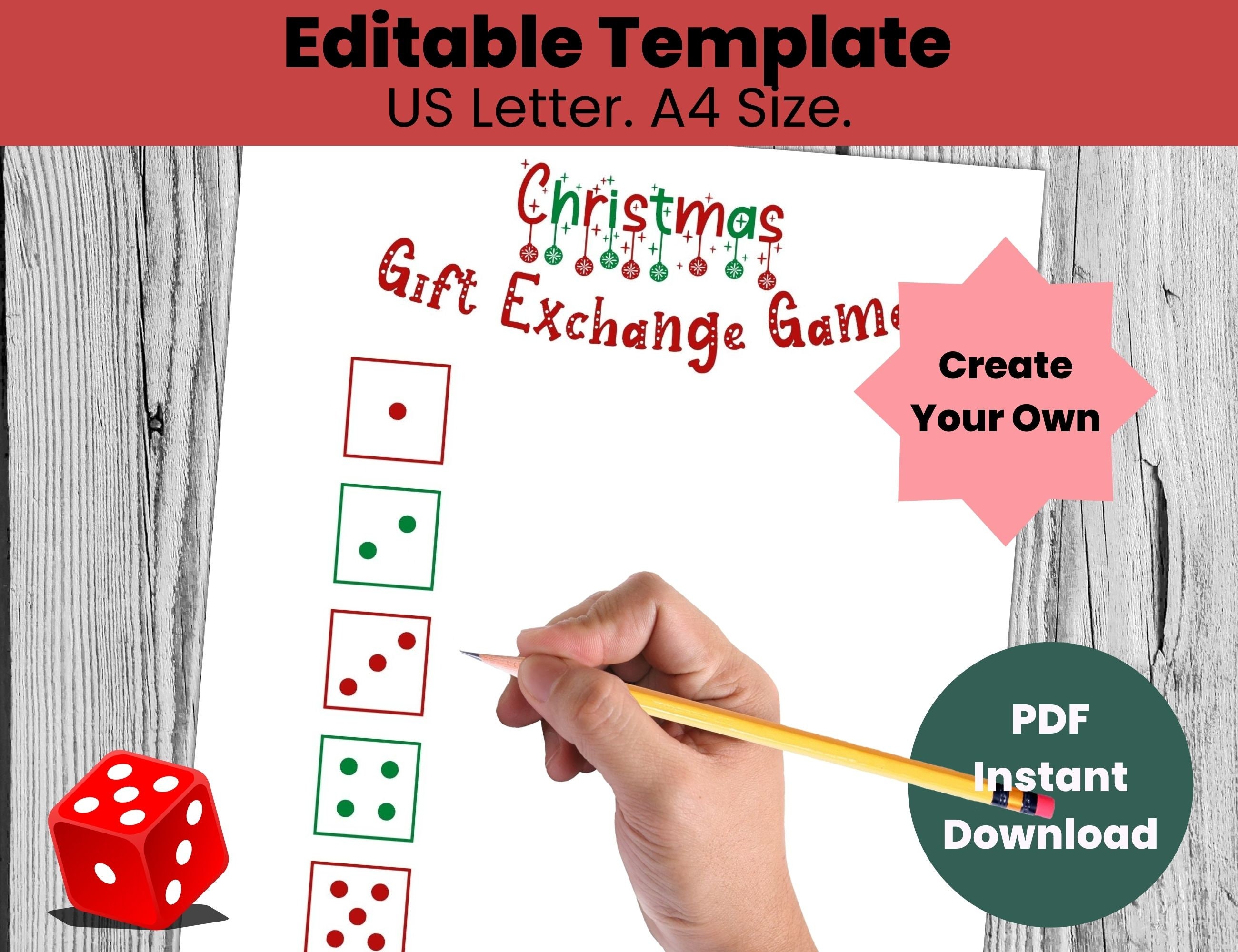 Christmas Gift Exchange Dice Game Printable, Pass the Present, Fun ...