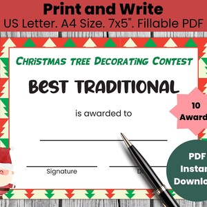 Christmas Tree Decorating Contest Award Certificates Template Editable ...