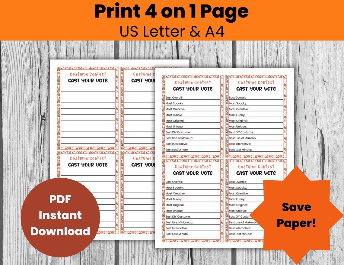 Halloween Costume Contest Ballot Template, Voting Cards, Fall Halloween ...