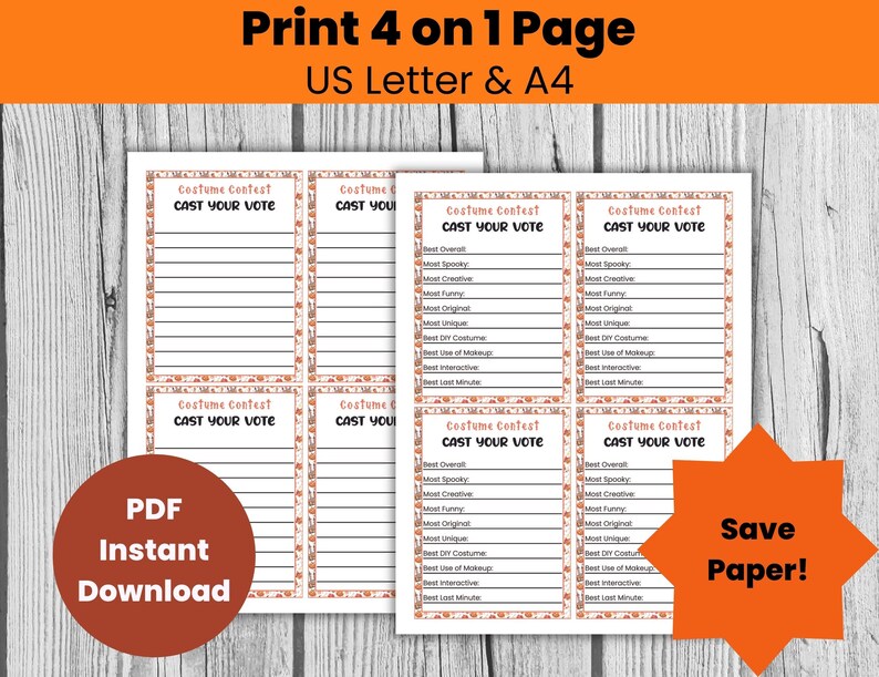 Halloween Costume Contest Ballot Template, Voting Cards, Fall Halloween ...