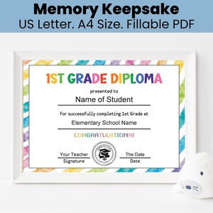 First Grade Diploma Certificate Template, Custom Printable 1st Grade ...
