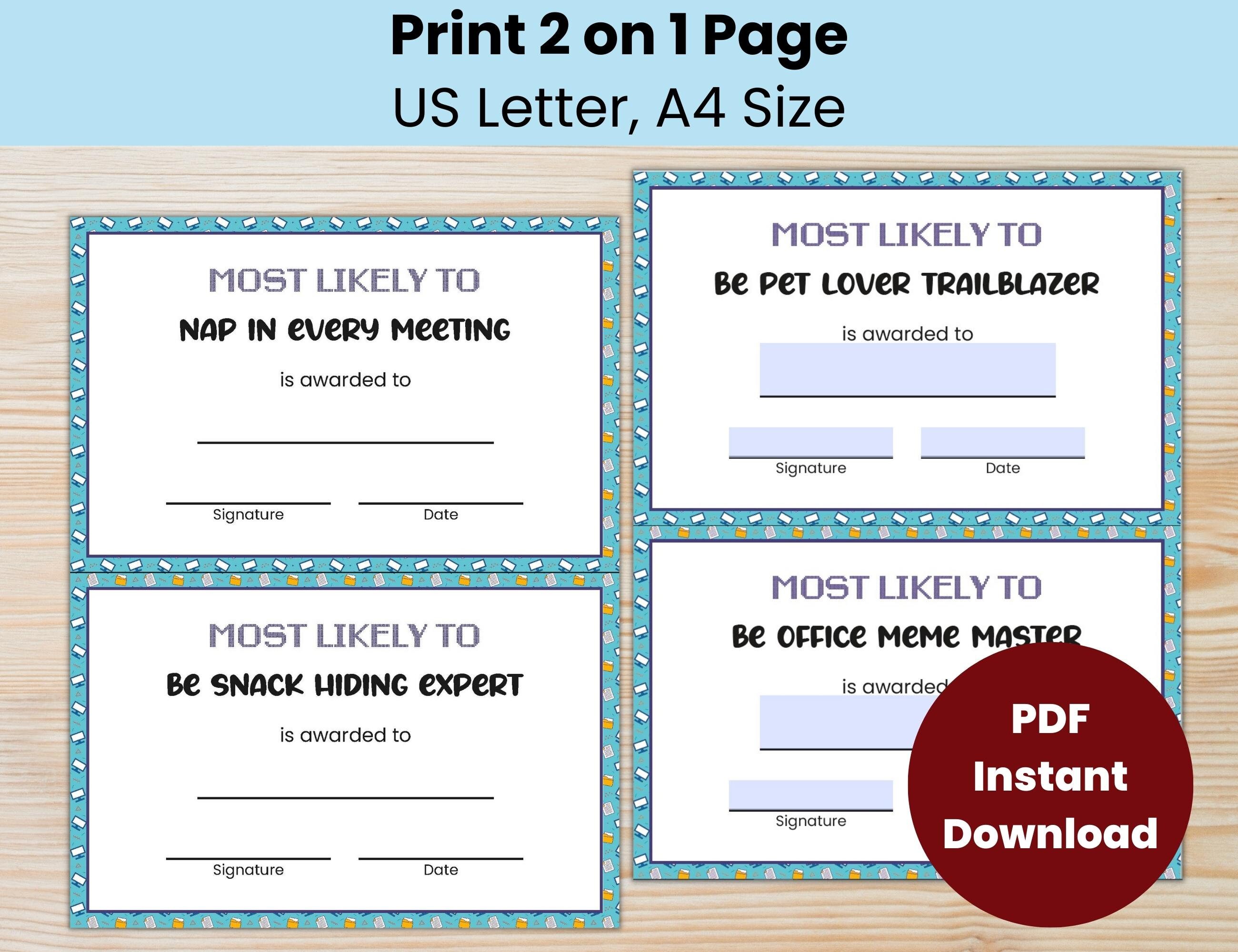 Most Likely to Award Certificates for Office Party Games, Superlative ...