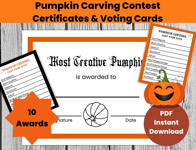 Pumpkin Carving Award Certificates, Pumpkin Contest Ballot Cards ...