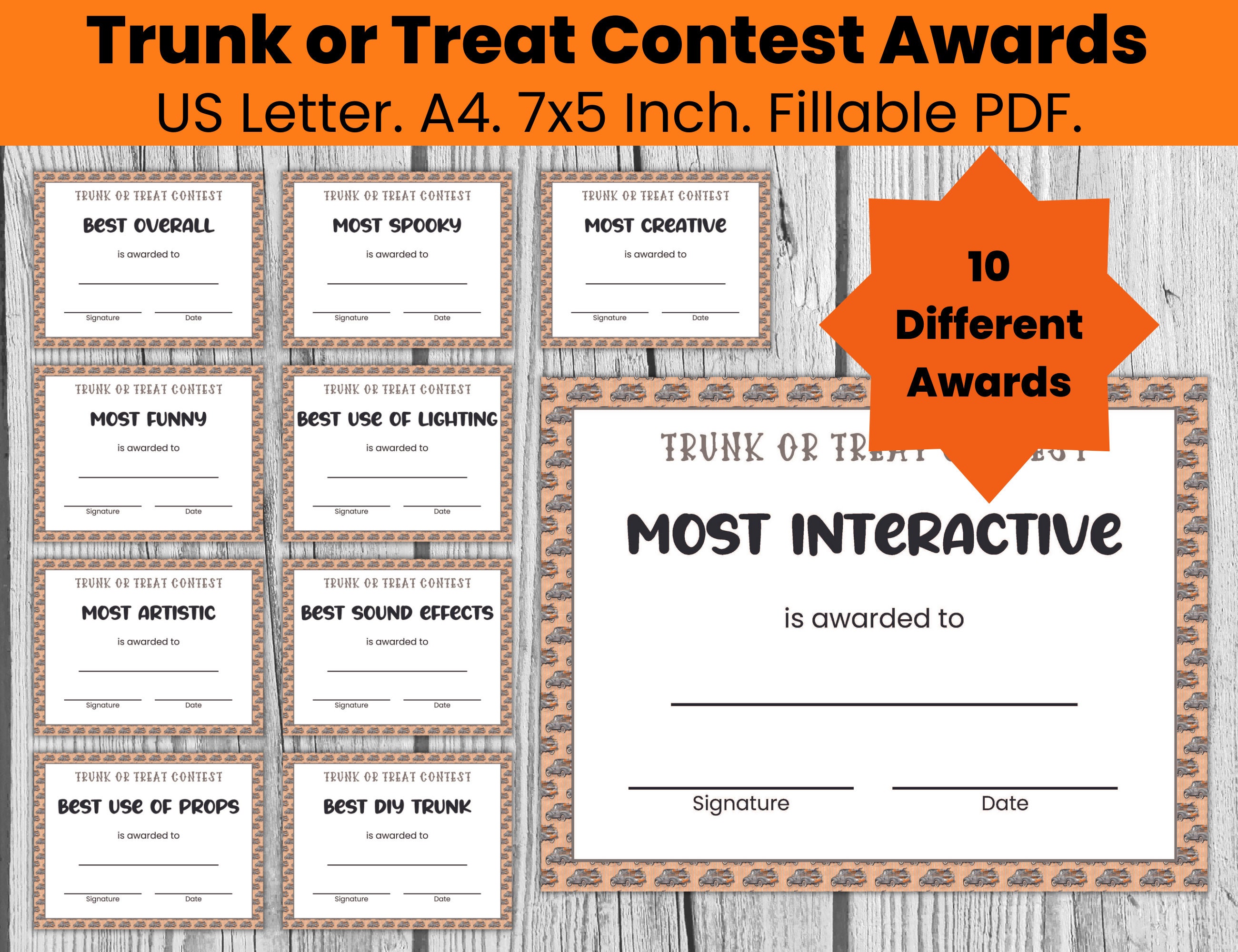 Halloween Trunk or Treat Contest Award Certificates and Ballot Template ...