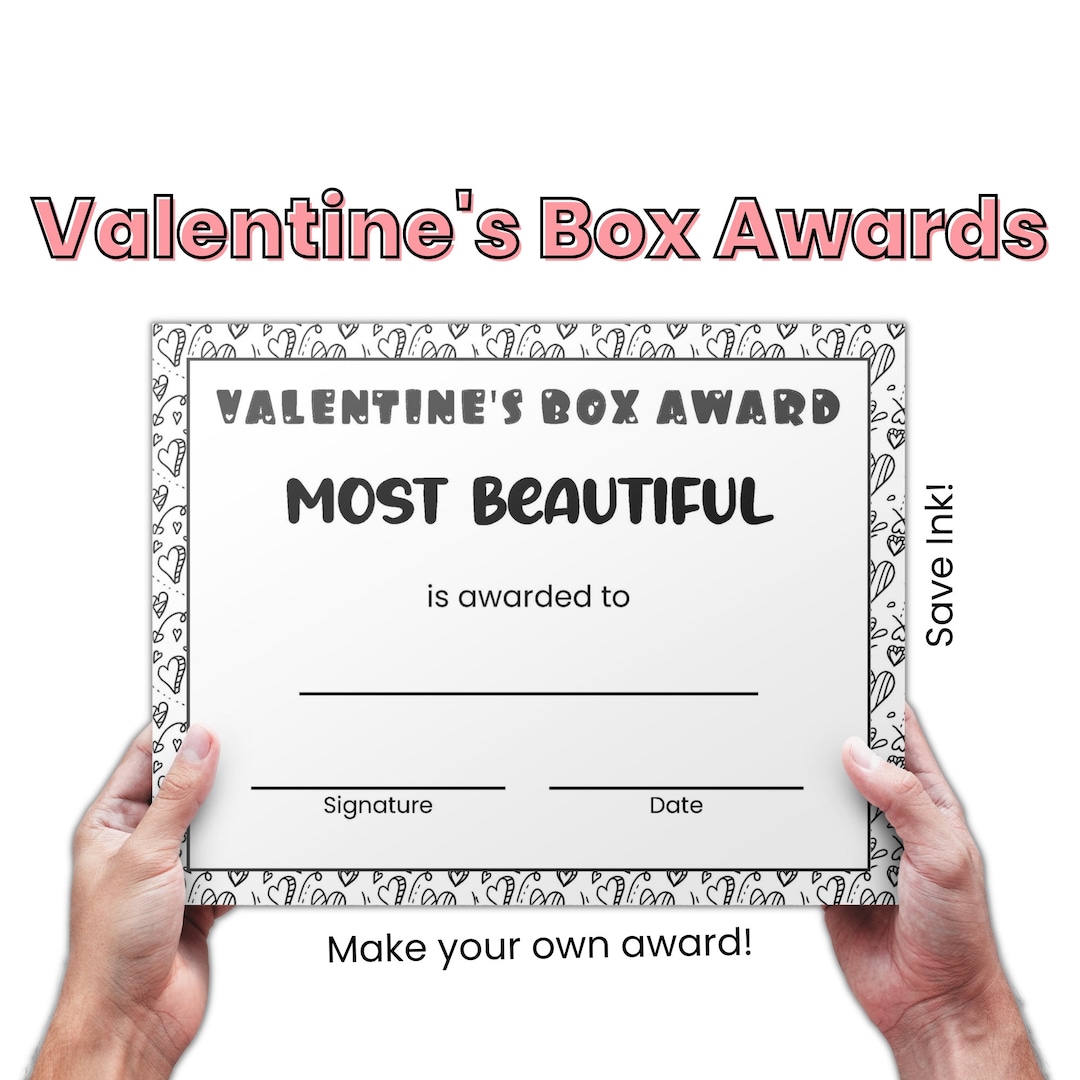Valentines Box Contest Award Certificates, Black and White Valentines ...