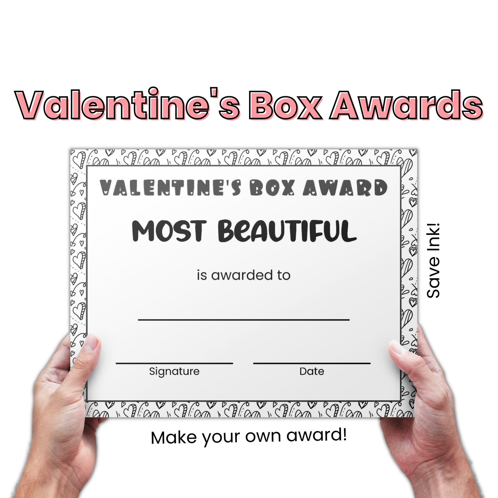 Valentines Box Contest Award Certificates, Black and White Valentines ...