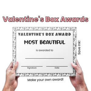 Valentines Box Contest Award Certificates, Black and White Valentines ...