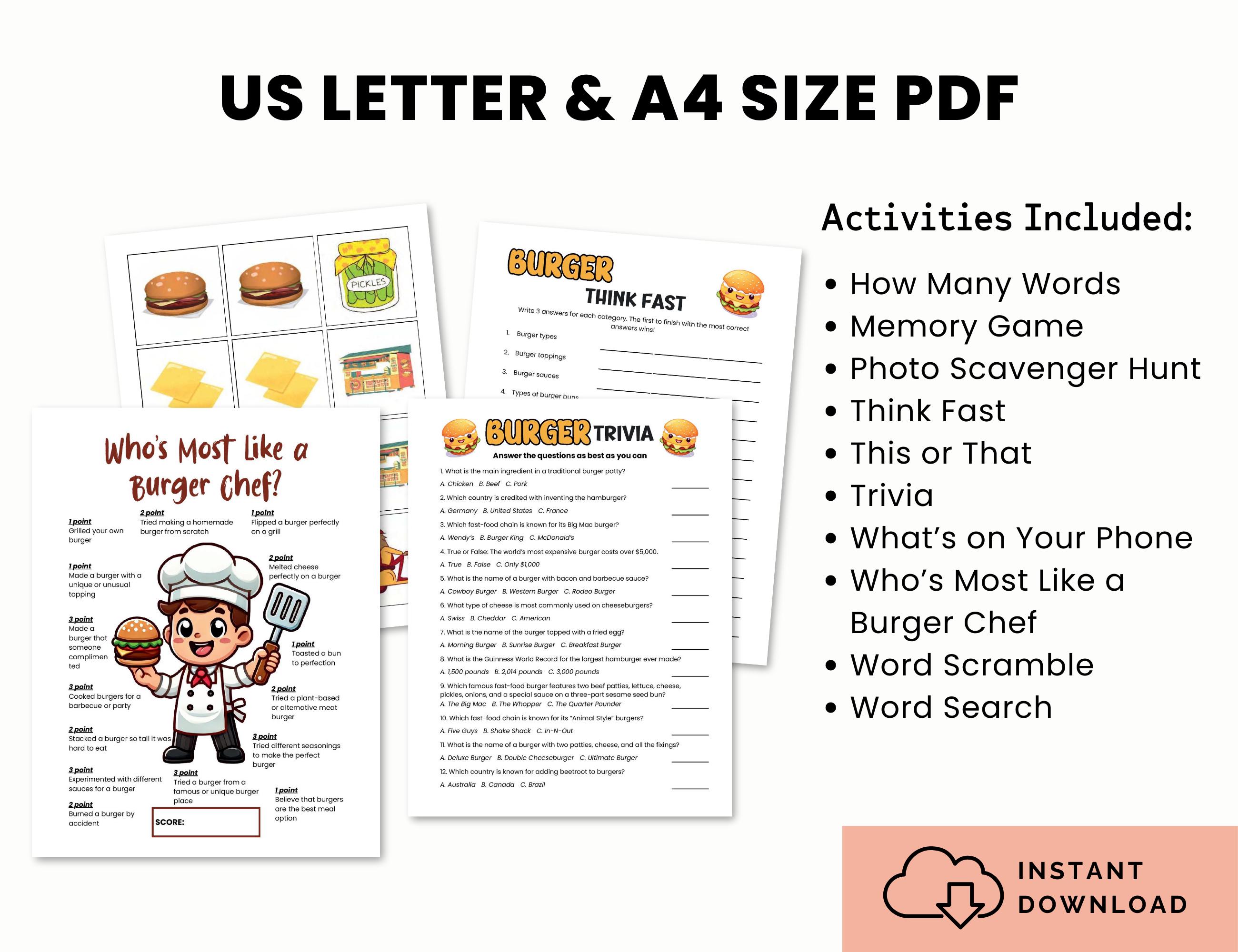 Burger Party Games Bundle, Burger Theme Backyard BBQ Games, Fastfood ...