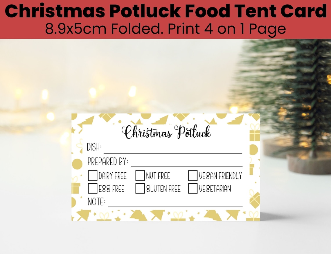 Christmas Potluck Food Tent Card, Potluck Food Allergy Card, Holiday ...