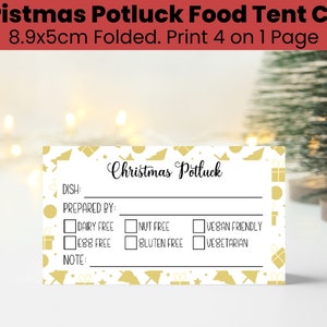 Christmas Potluck Food Tent Card, Potluck Food Allergy Card, Holiday ...