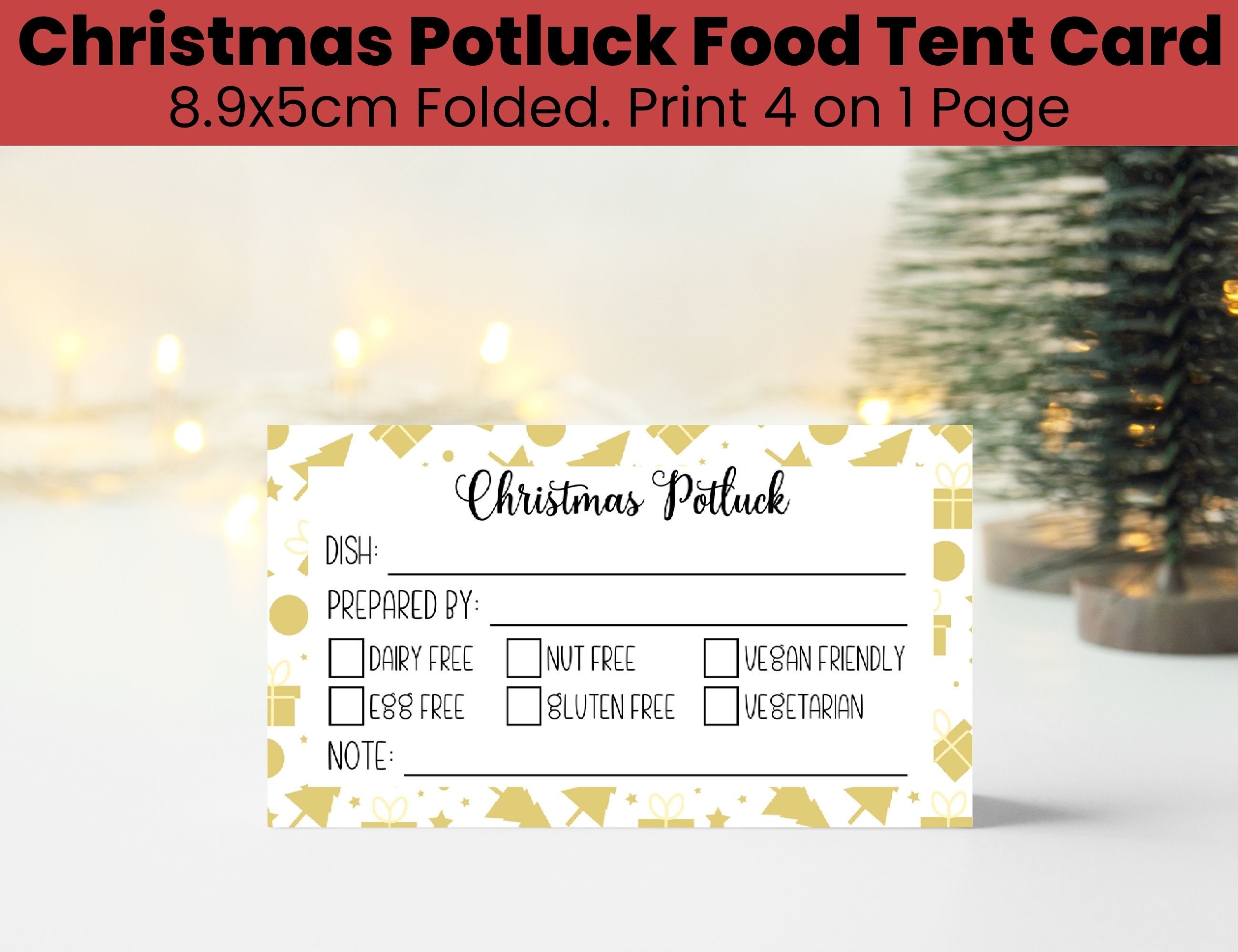 Christmas Potluck Food Tent Card, Potluck Food Allergy Card, Holiday ...