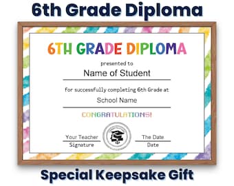 Third Grade Diploma Certificate Template, Custom Printable 3rd Grade ...
