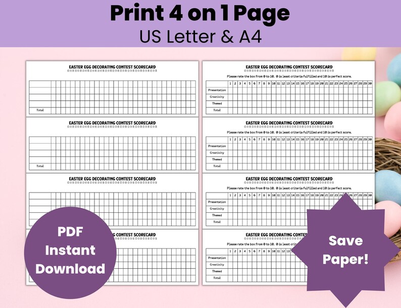 Easter Egg Decorating Contest Scorecard Template Editable, Score Sheet ...