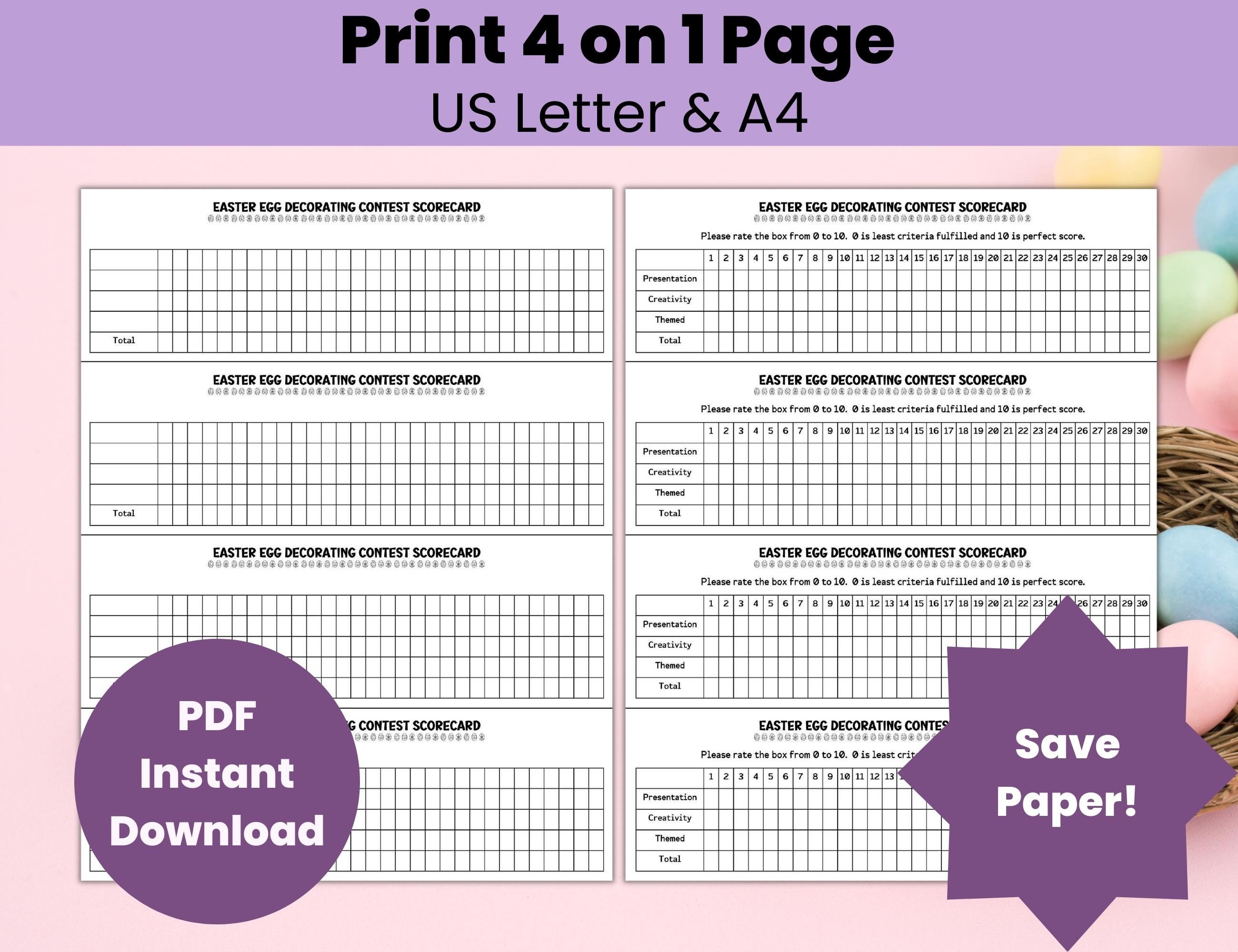 Easter Egg Decorating Contest Scorecard Template Editable, Score Sheet ...