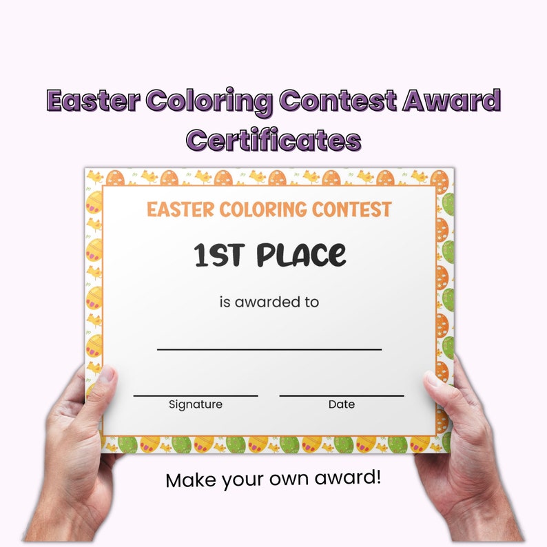 Editable Easter Coloring Contest Award Certificates, Easter Competition ...