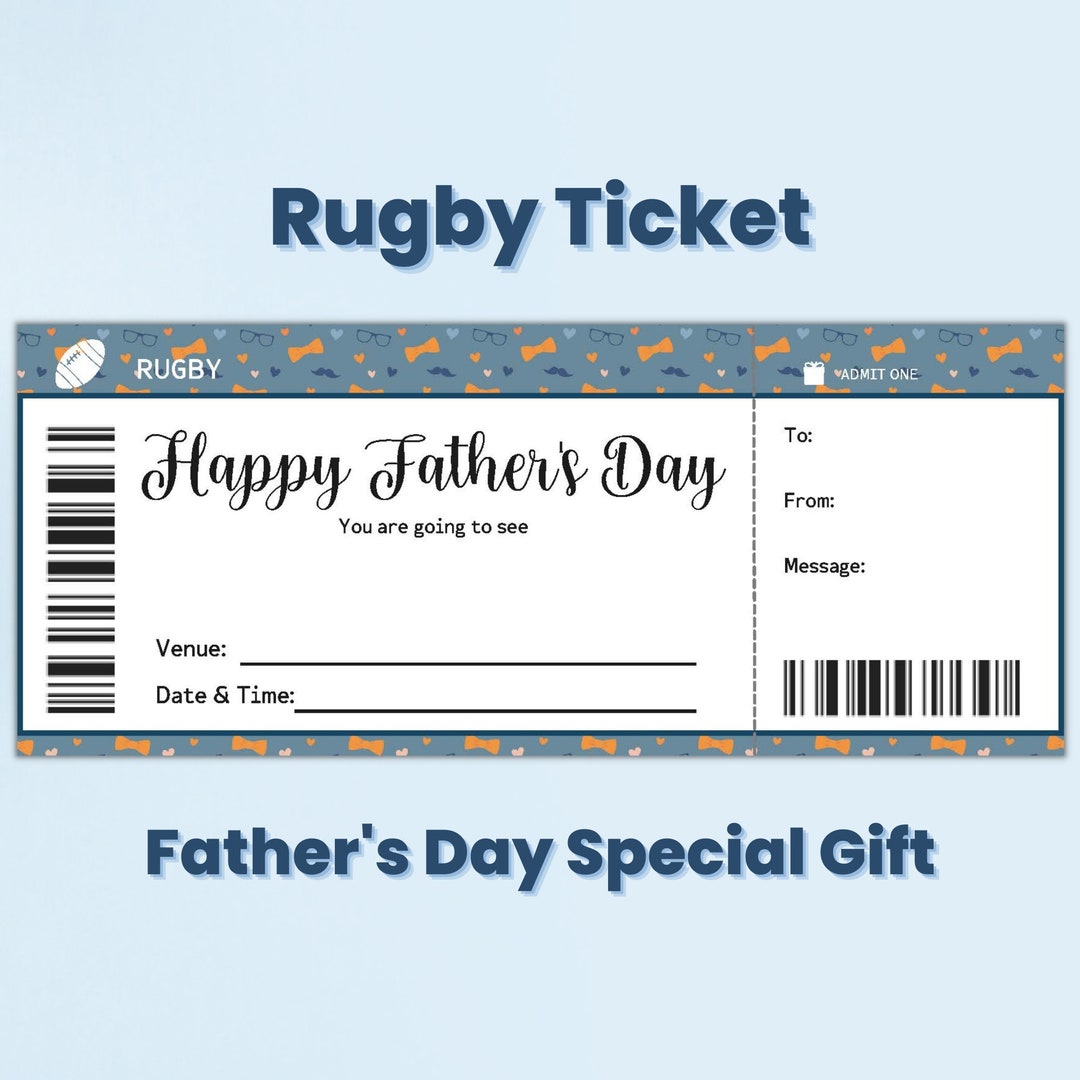 Father's Day Rugby Ticket Gift Coupon Template, Rugby Game Gift ...