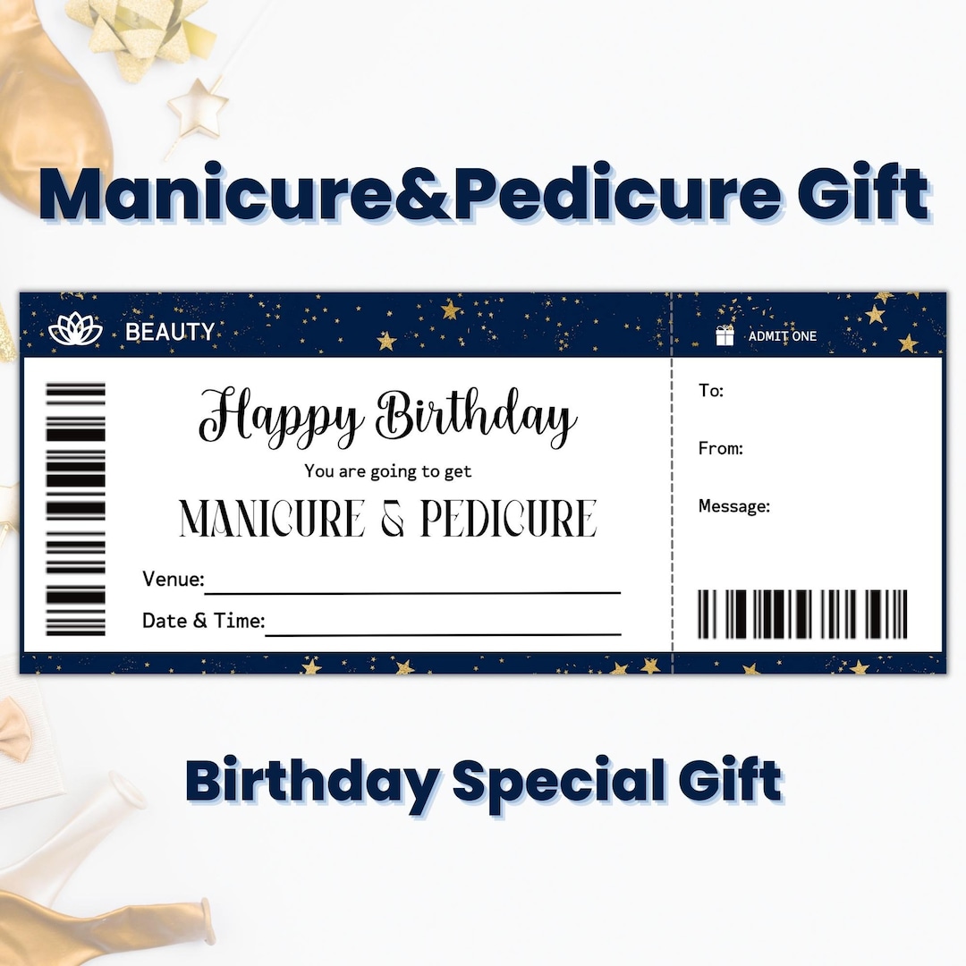 Manicure Pedicure Gift Coupon Template, Personalized Happy Birthday ...
