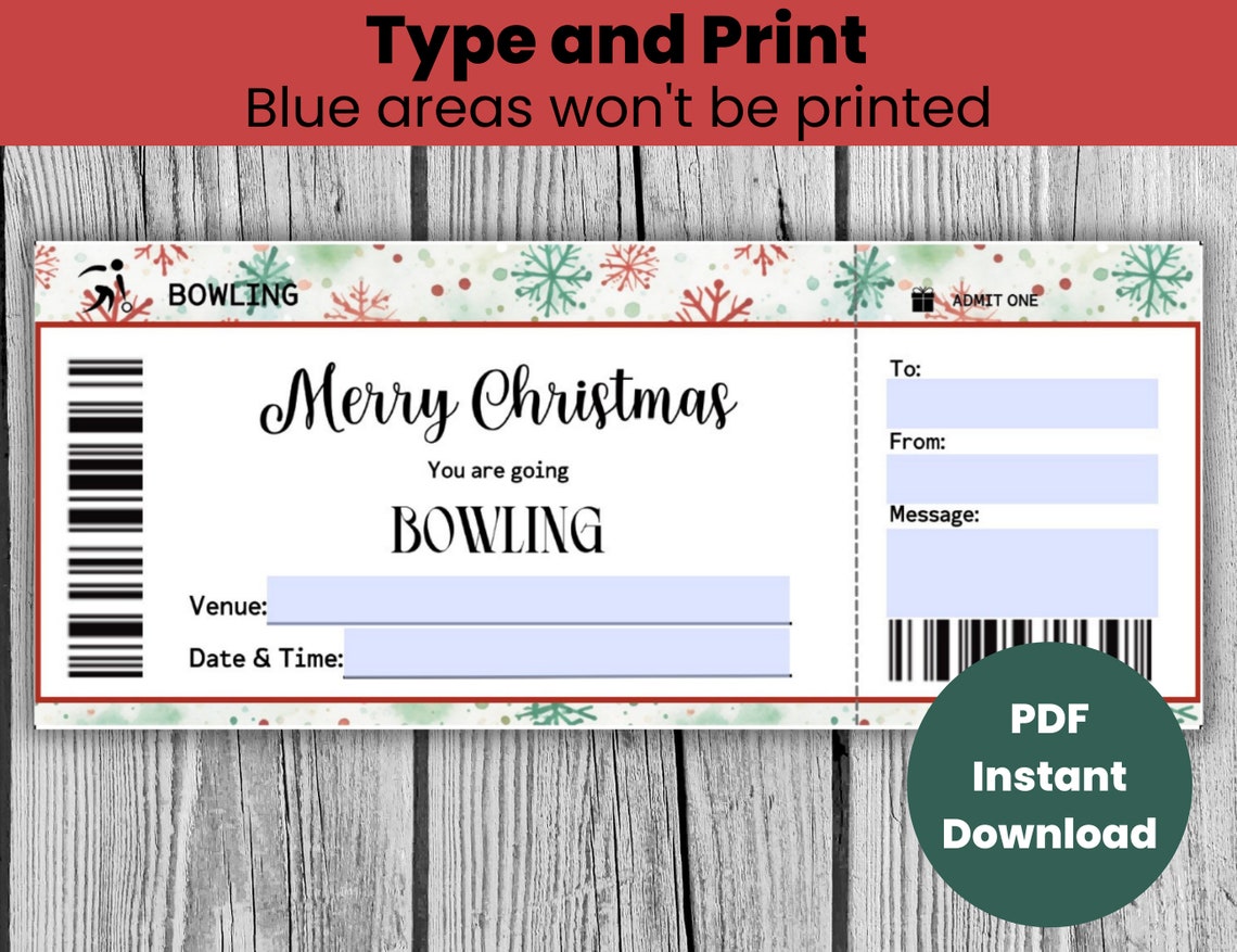 Custom Christmas Bowling Ticket, Bowling Gift Coupon Template, Boss ...