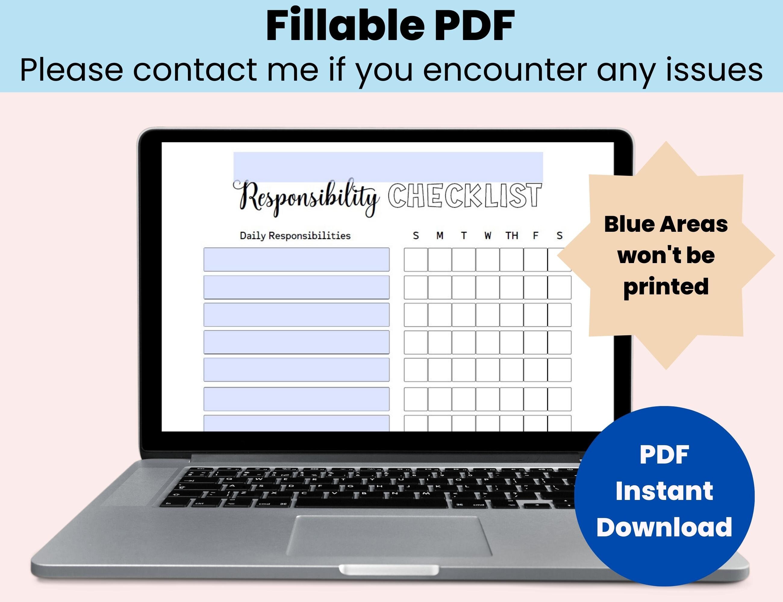 Kids Responsibility Checklist Template Responsibility Chart - Etsy