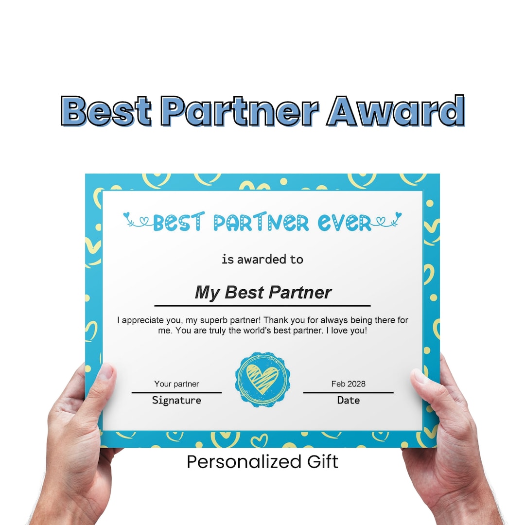 Best Partner Ever Award Certificate, Personalized Love Certificate ...