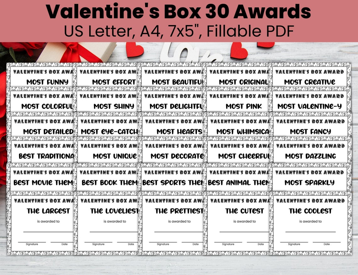 Black and White Valentines Box Contest Kit for Class and Valentines ...
