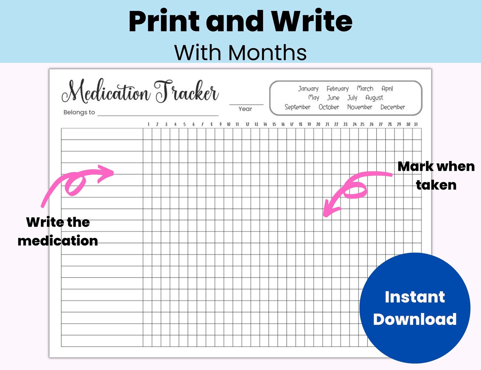 Monthly Medication Tracker Printable, Editable Medication Chart ...