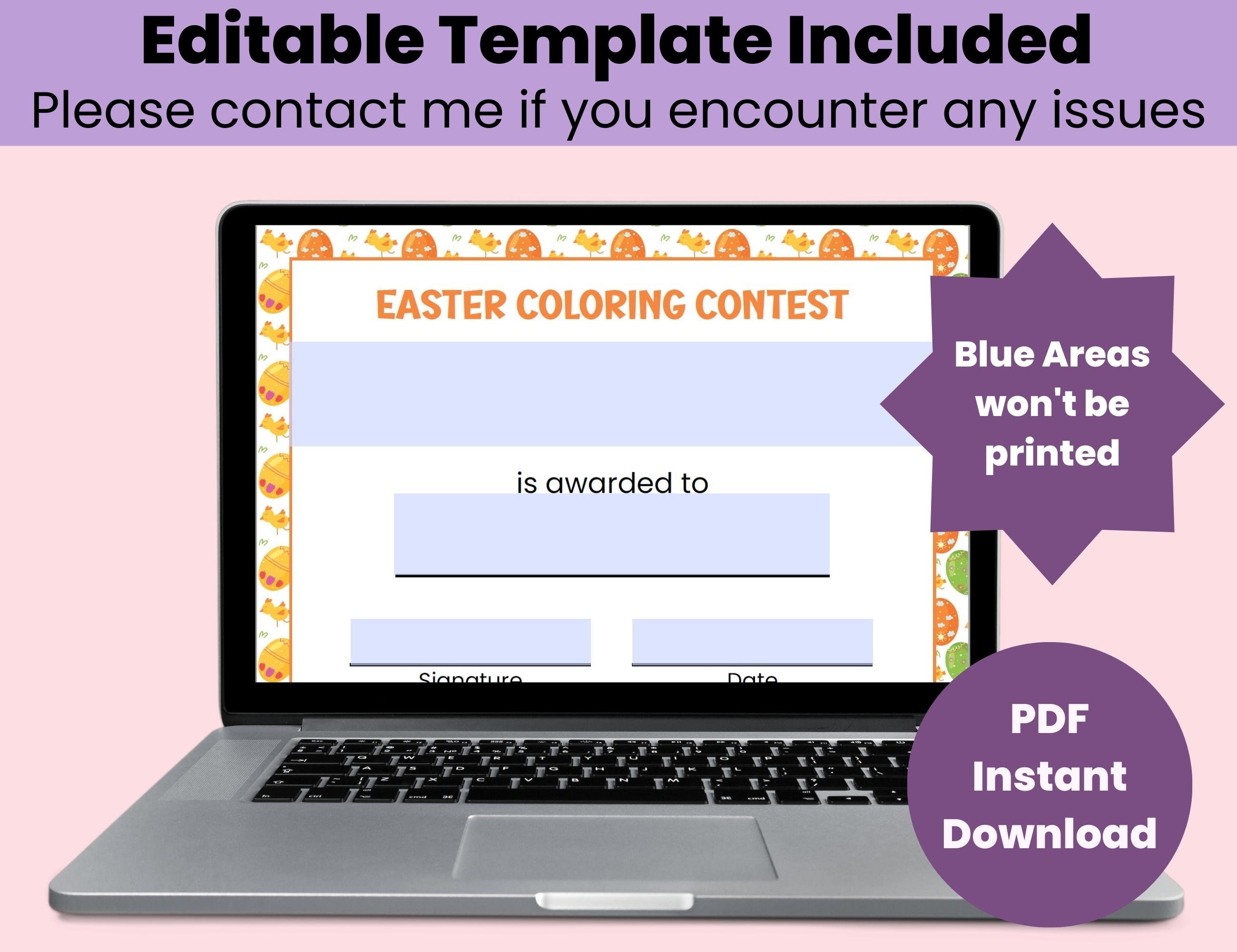 Printable Easter Coloring Contest Winner Award Certificates and Voting ...