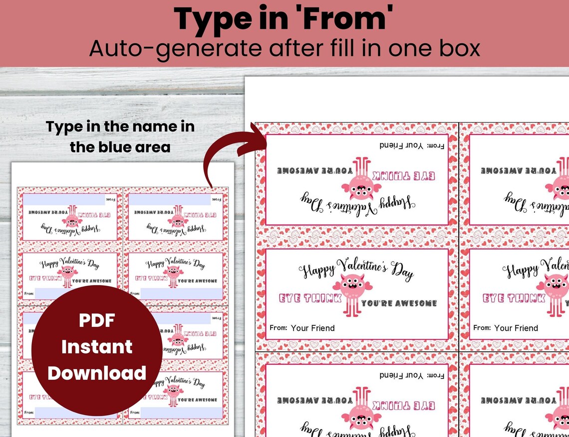 Monster Valentine Bag Topper, Valentines Party Favor Bag Topper, Class ...