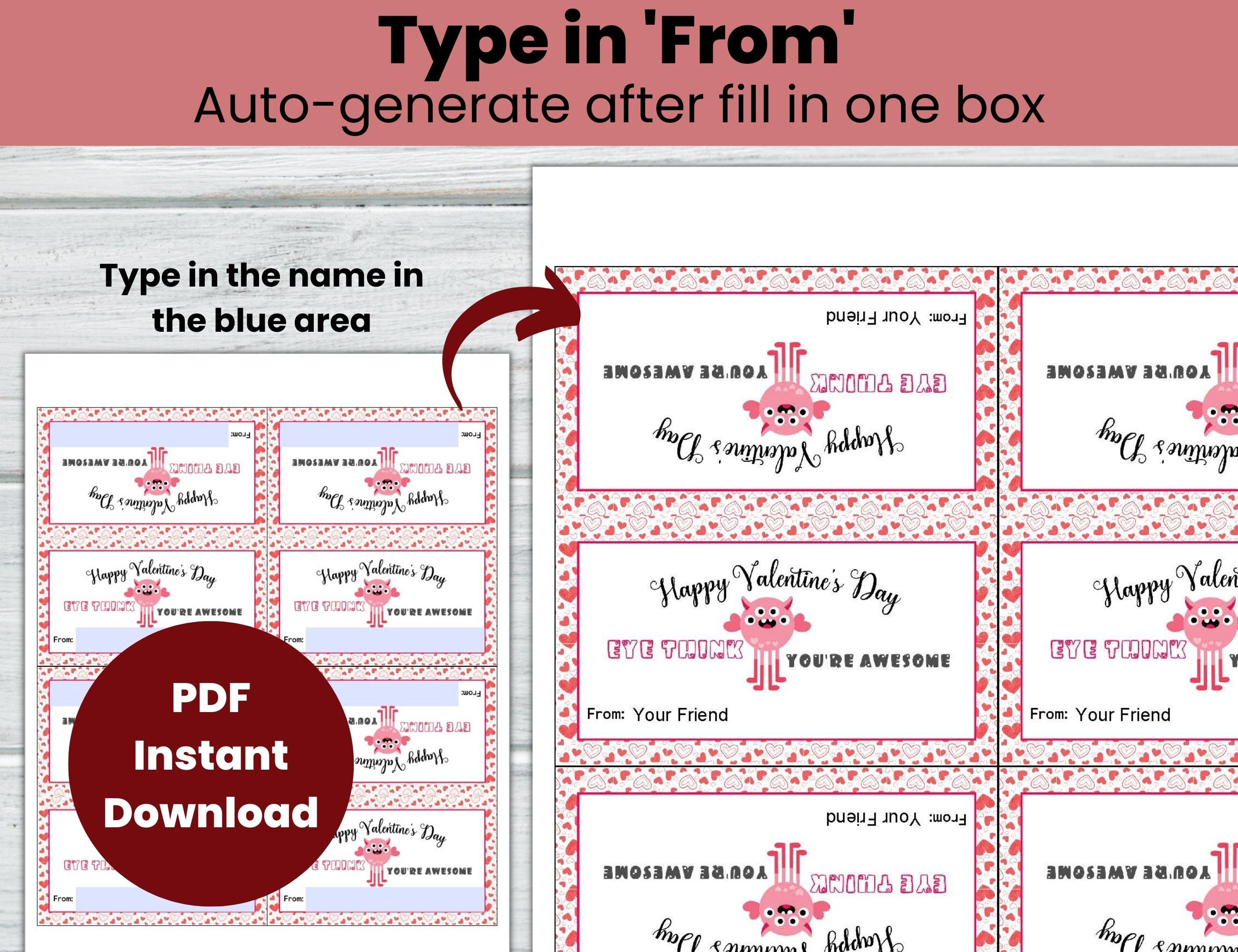 Monster Valentine Bag Topper, Valentines Party Favor Bag Topper, Class ...