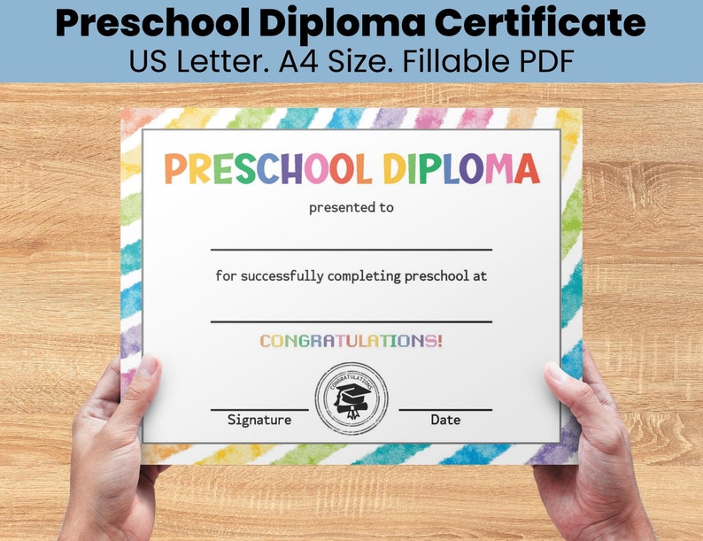 Preschool Graduation, Preschool Diploma Certificate Template, Custom ...