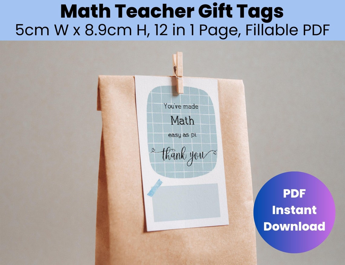 Math Teacher Appreciation Gift Tags Printable, Thank You Appreciation ...