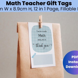 Math Teacher Appreciation Gift Tags Printable, Thank You Appreciation ...
