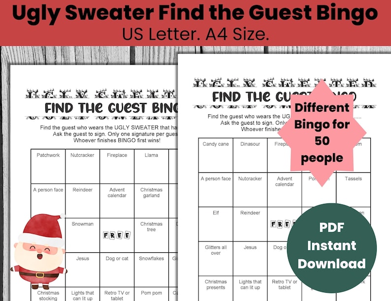 Ugly Sweater Party Find the Guest Bingo, Ice Breaker Games, Mix and ...