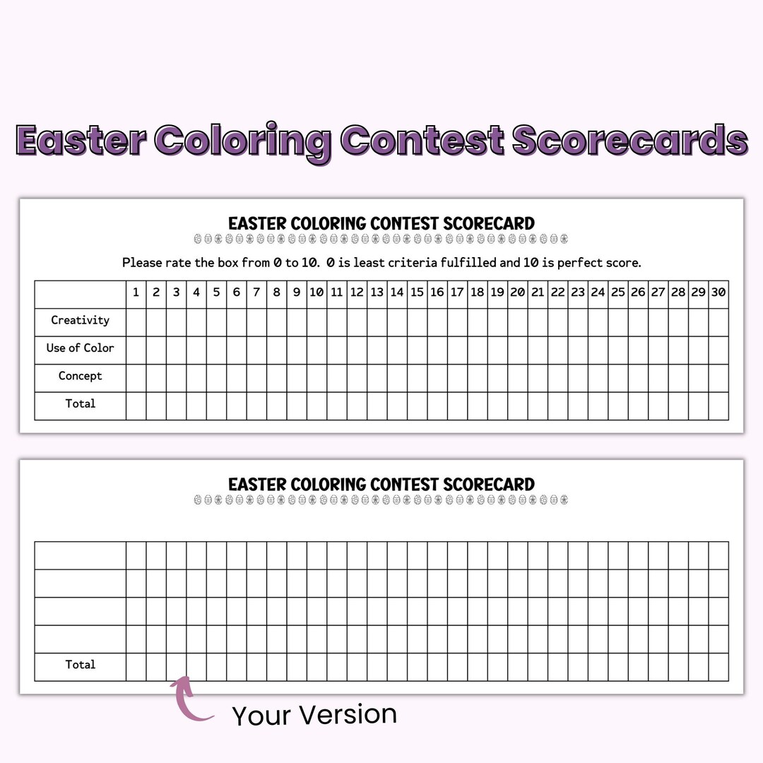 Editable Easter Coloring Contest Scorecard Template, Easter Competition ...