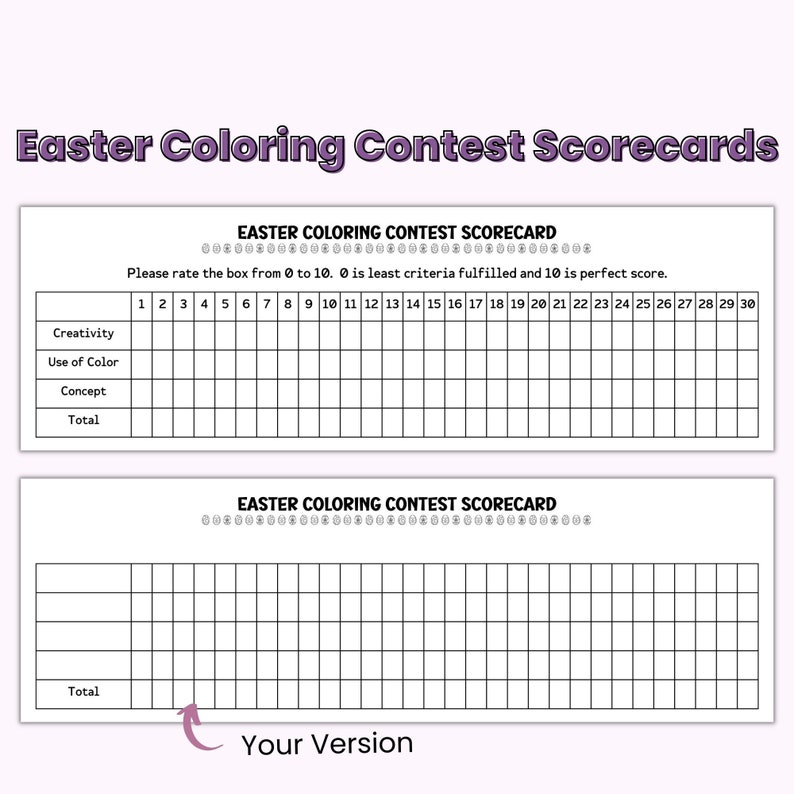 Editable Easter Coloring Contest Scorecard Template, Easter Competition ...