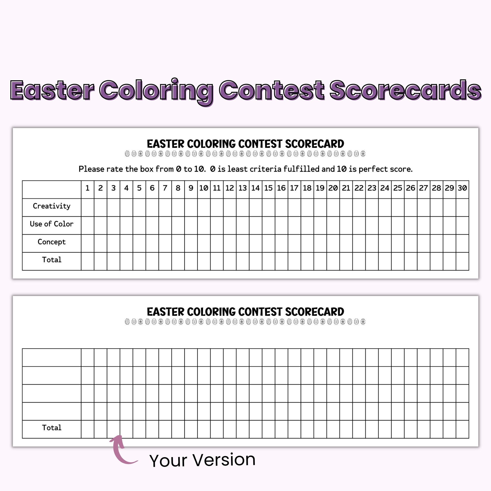 Editable Easter Coloring Contest Scorecard Template, Easter Competition ...