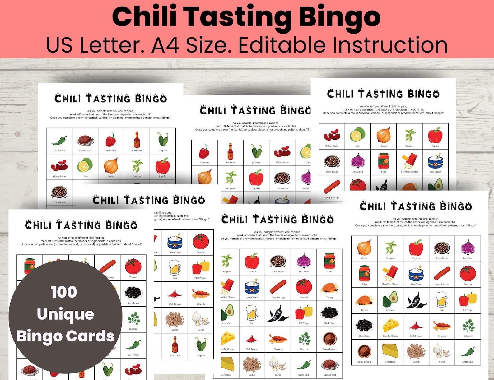 Chili Bingo, Chili Tasting Bingo, Chili Cook off Fall Party Game - Etsy