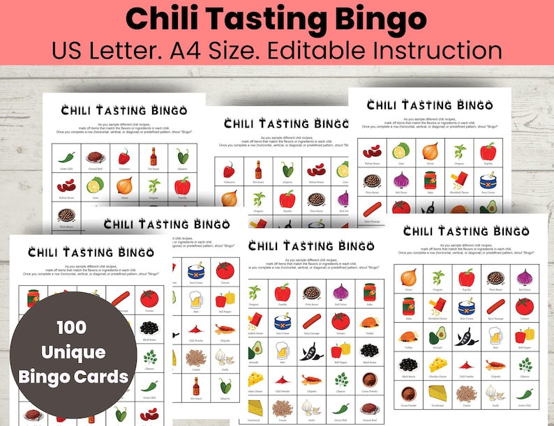 Chili Bingo, Chili Tasting Bingo, Chili Cook off Fall Party Game - Etsy